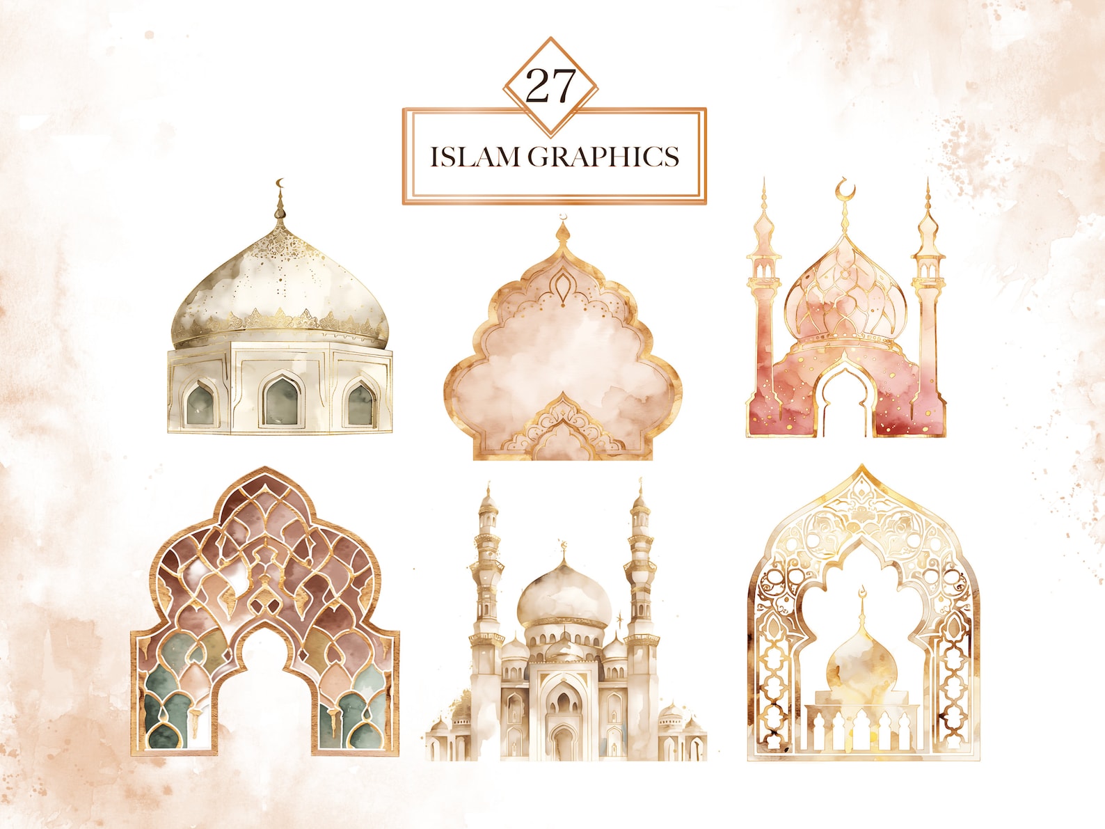 Watercolor Islam Clipart Bundle, Muslim Clipart, Religious PNG, Boho ...