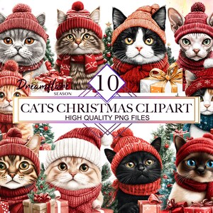 10 Cute Cats Christmas Clipart Bundle, Cat Christmas PNG, Christmas ...