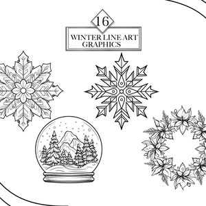 Winter Line Art Graphics PNG & SVG Bundle, Winter Digital Stamp ...