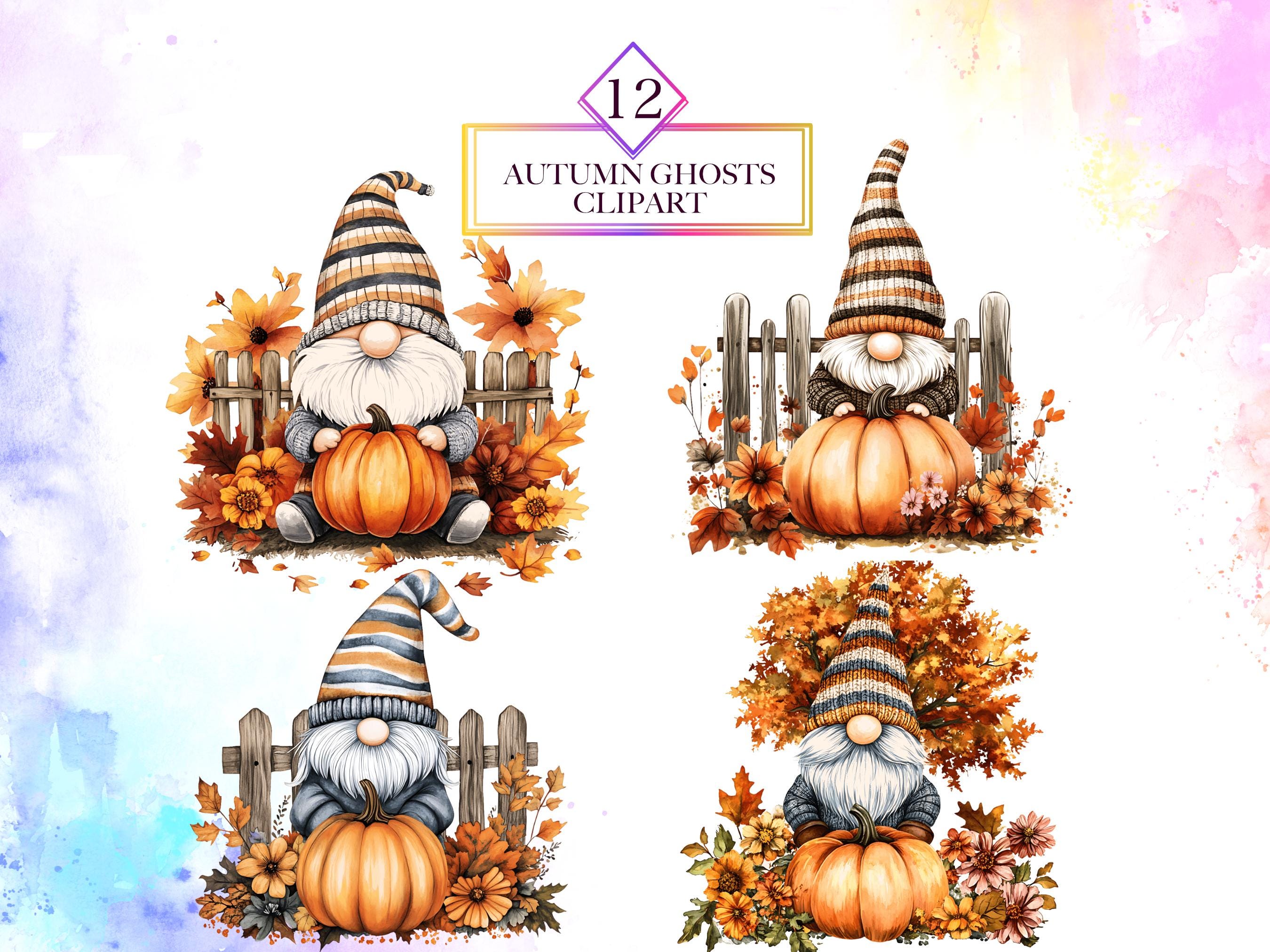 Watercolor Autumn Gnomes PNG Clipart Bundle, Floral Gnomes PNG, Fall ...