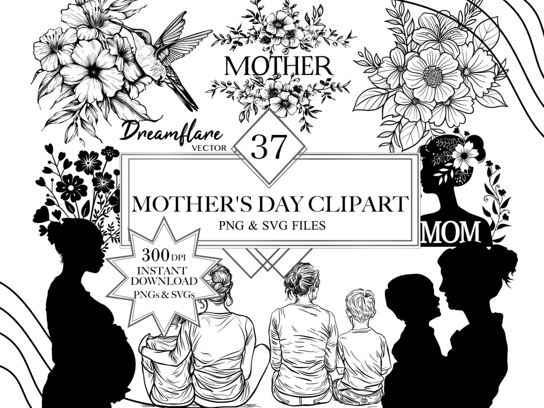 Mothers Day PNG & SVG Clipart Bundle, Mother's Day Svg, Mothers Day PNG ...