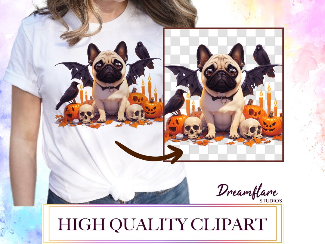Cute Pug Halloween PNG, Spooky Cute Dog Clipart, Halloween Animal PNG ...