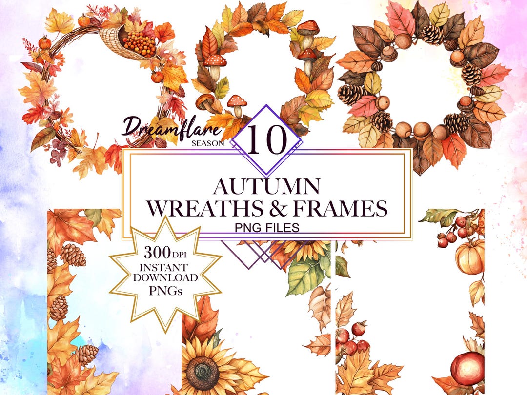Autumn Wreaths and Frames Clipart Bundle, Fall Wreath PNG, Fall Leaves ...