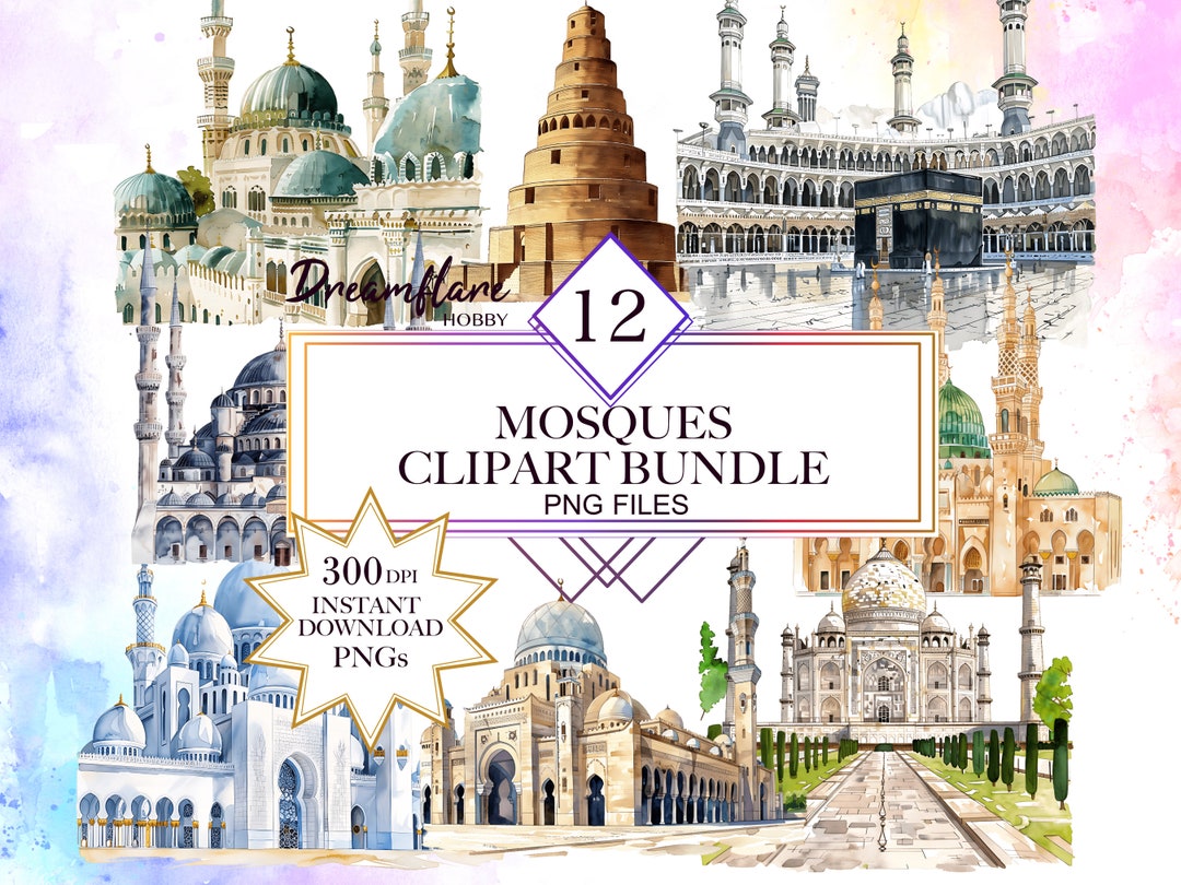Watercolor Islam Mosques Clipart Bundle, Muslim Clipart, Islam PNG ...