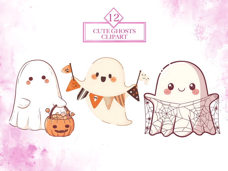 Cute Ghosts PNG Clipart Bundle, Halloween Ghost PNG, Pastel Halloween ...