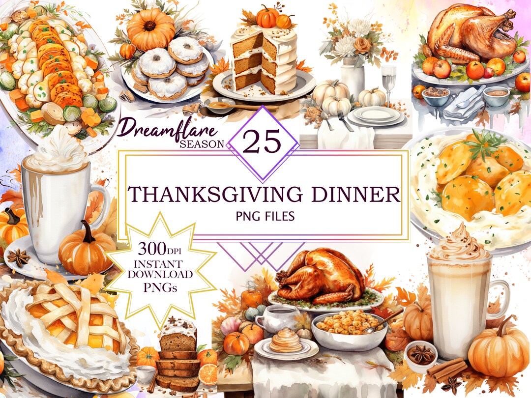 Thanksgiving Dinner Clipart, Watercolor Thanksgiving Dinner Clipart PNG ...