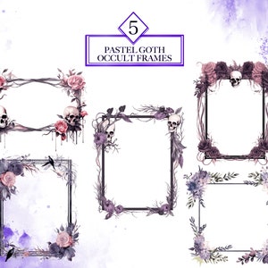 Watercolor Pastel Goth Wreaths & Frames PNG Bundle, Pastel Goth Clipart ...