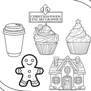 Christmas Foods Line Art PNG & SVG Bundle, Christmas Digital Stamp ...