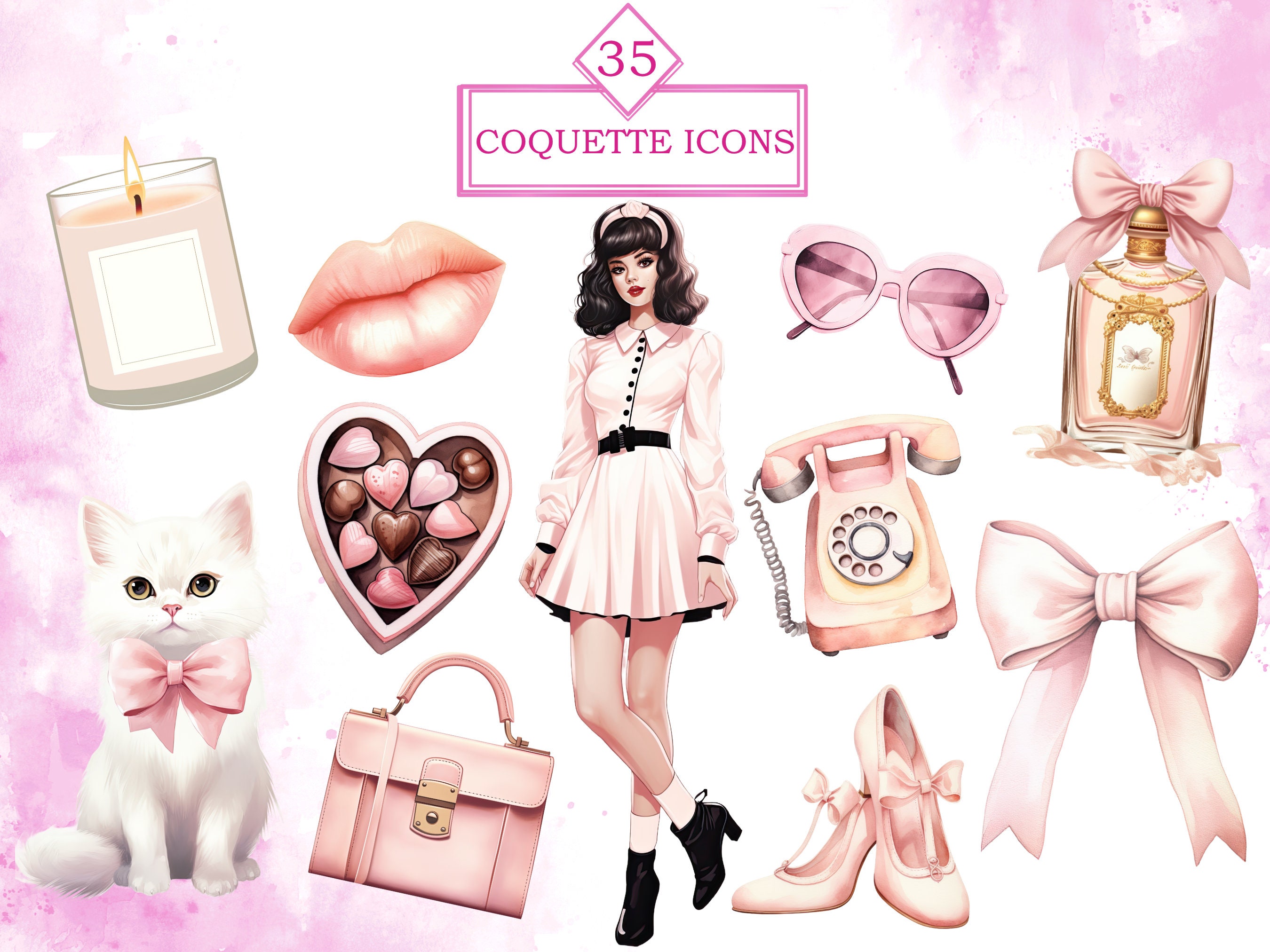 Coquette Aesthetic Clipart PNG, Pink Clipart, Pink Watercolor, Feminine ...