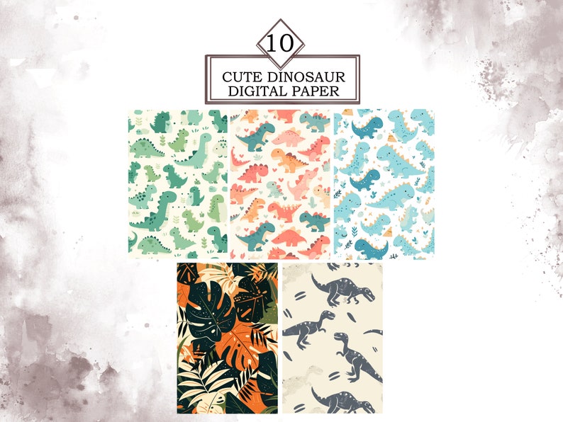 Watercolor Baby Dinosaur Digital Paper Bundle, Baby Shower, Nursery ...