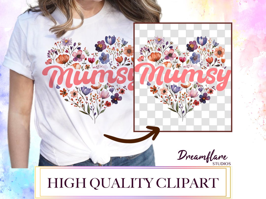 Mumsy Boho Floral Heart Mom PNG & SVG, Watercolor Floral, Mothers Day ...