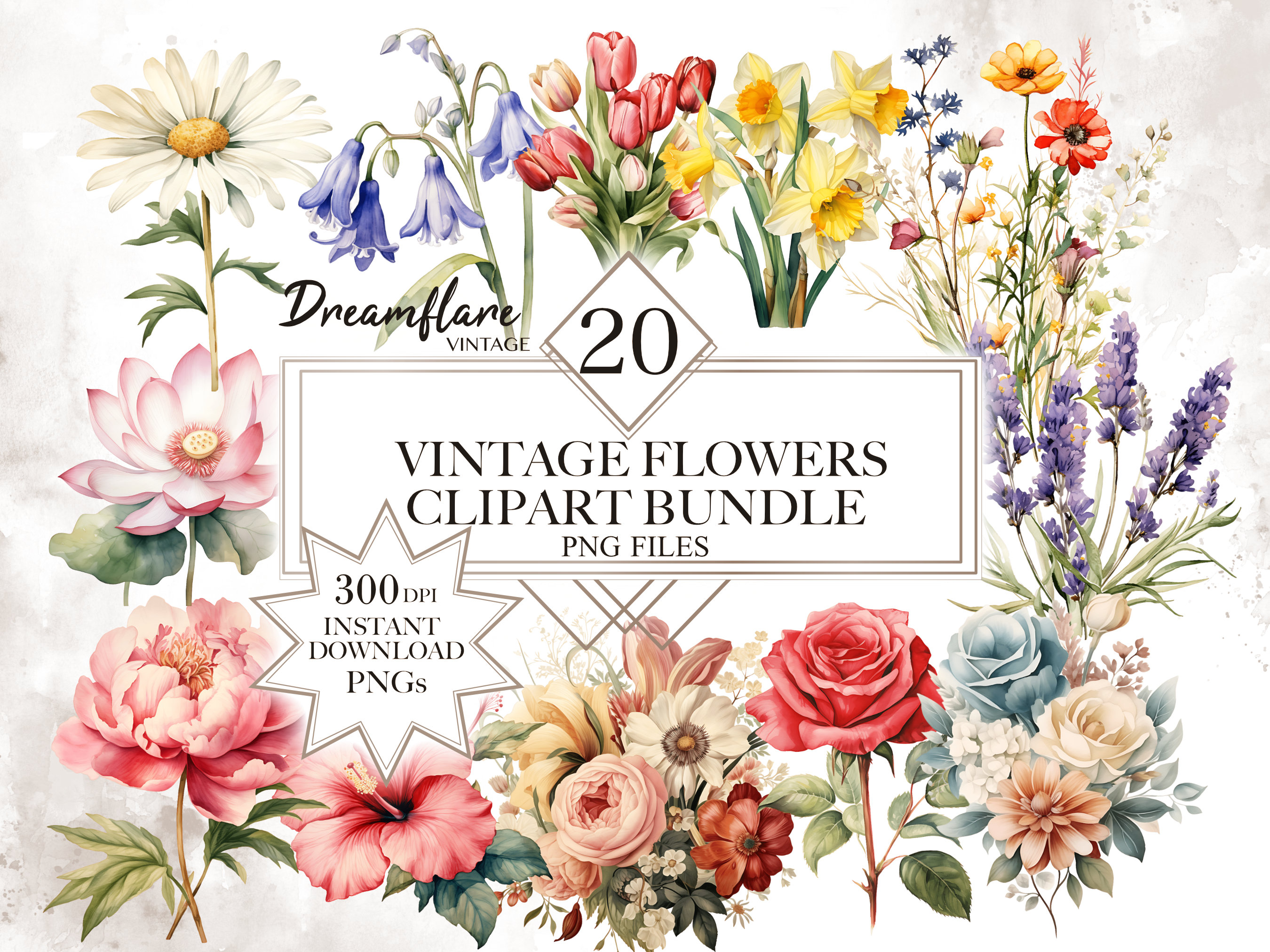 Watercolor Flowers Clipart Bundle, Bouquet PNG, Junk Journal Kit ...