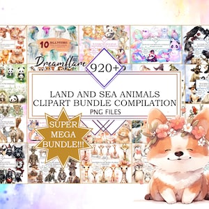 926 Sea and Land Animals Clipart PNG Mega Bundle, Animal PNG, Animal ...