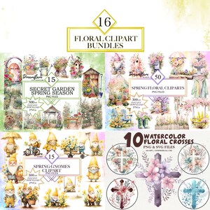 Watercolor Floral Elements Clipart PNG Mega Bundle, Flowers PNG, Floral ...