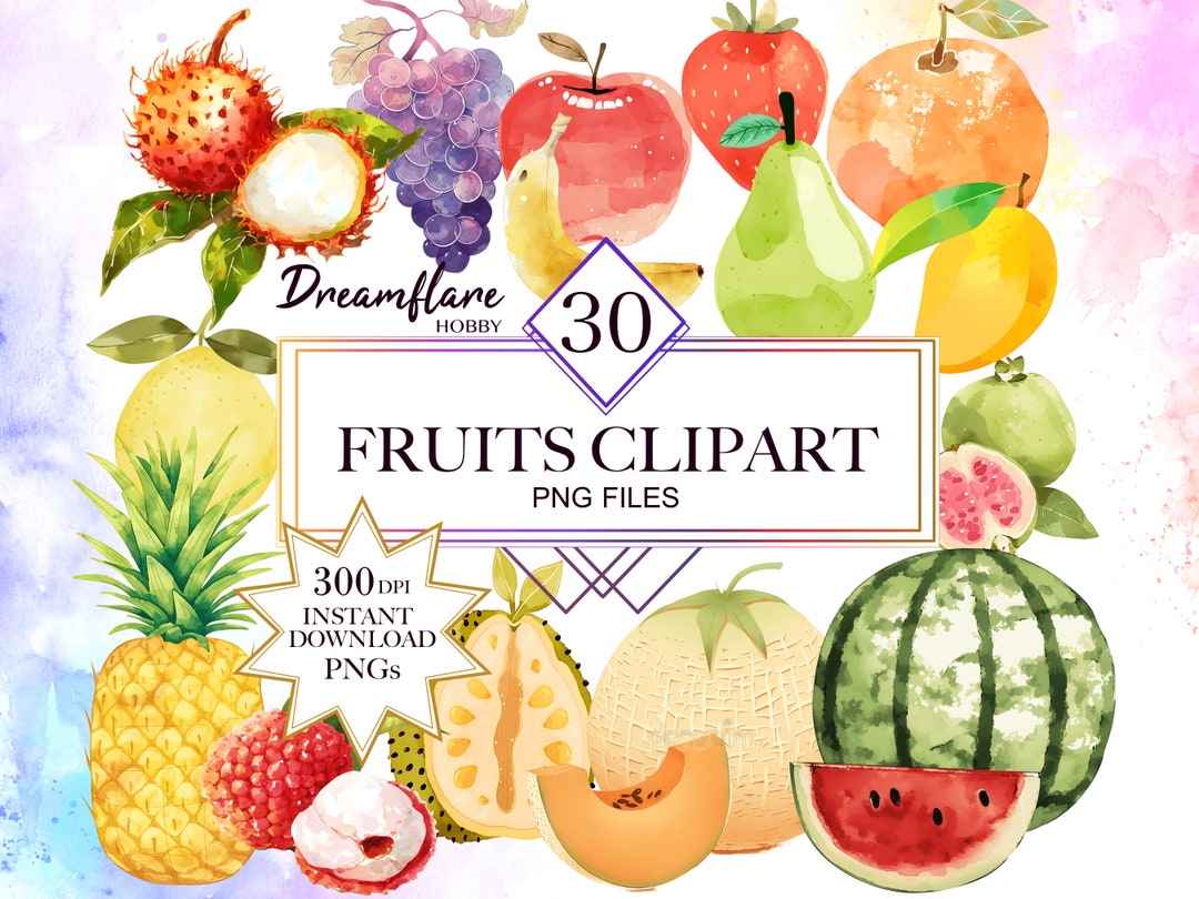 Watercolor Fruits PNG Clipart Bundle, Back to School Clipart, Fruits ...