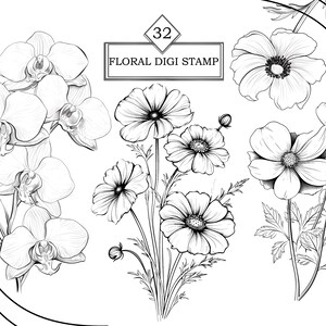 Floral Digital Stamp, Flower Digital Stamp, Digi Stamp, Digital Stamp ...