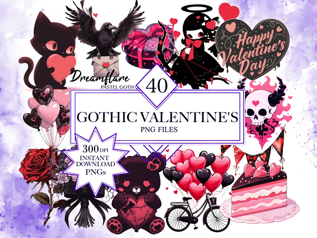 Gothic Valentines Day Clipart Bundle, Valentines PNG, Valentines Day ...