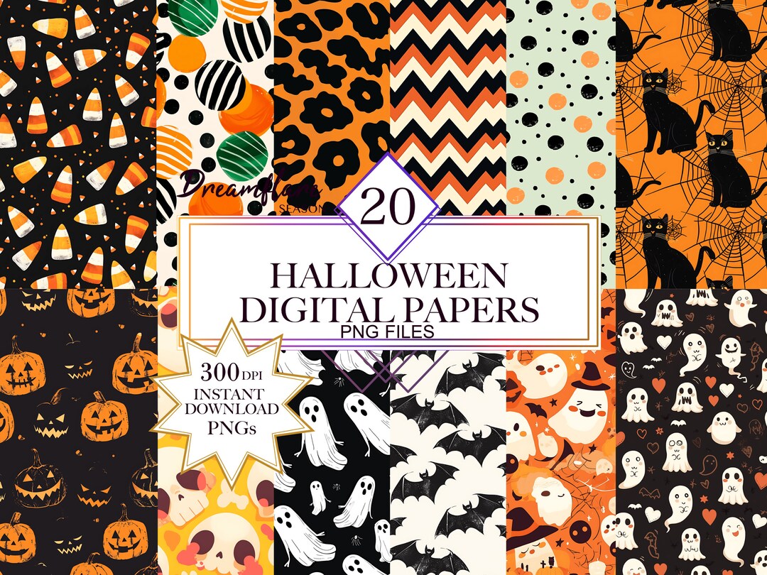 Halloween Digital Papers PNG Bundle, Digital Papers, Halloween PNG ...