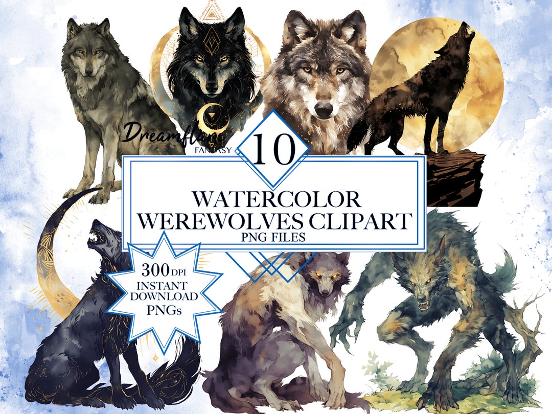 Watercolor Werewolves Clipart Bundle, Wolves PNG, Wolf Clipart, Howling ...