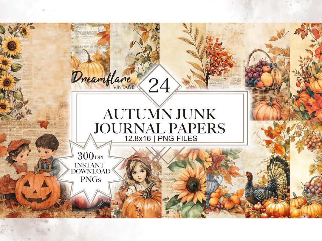 Autumn Junk Journal Papers PNG Bundle, Fall Digital Papers, Autumn PNG ...