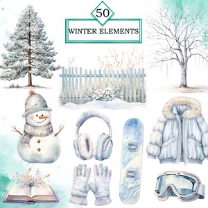 50 Watercolor Winter Elements Clipart, Winter Season PNG, Snow Winter ...