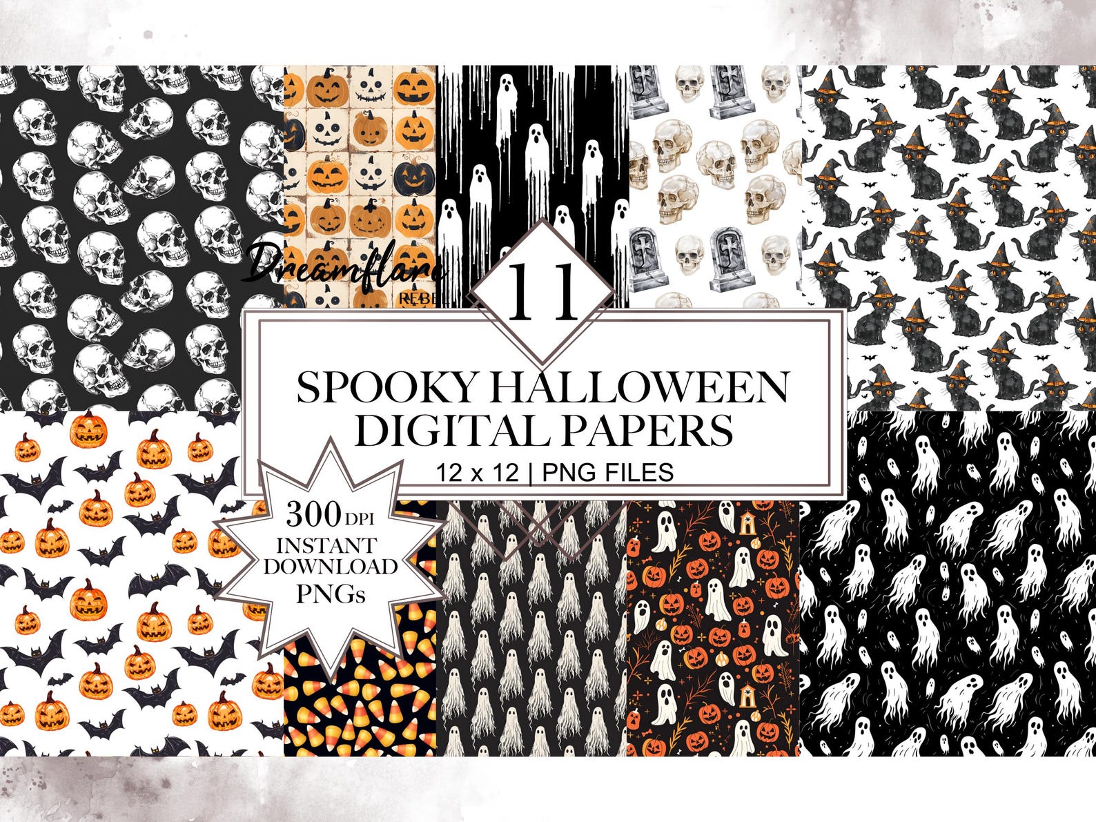 Halloween Digital Papers PNG Bundle, 12x12 Digital Paper, Seamless ...