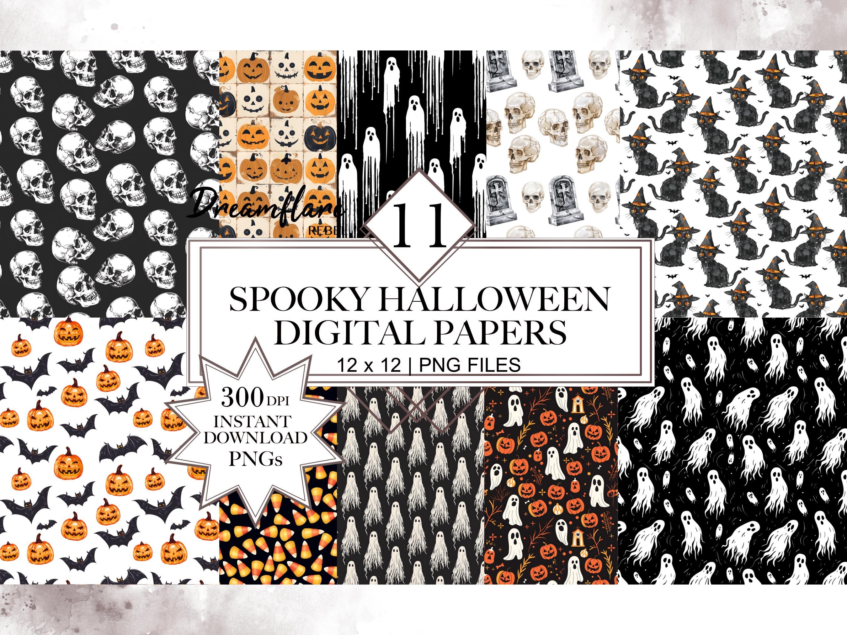 Halloween Digital Papers PNG Bundle, 12x12 Digital Paper, Seamless ...