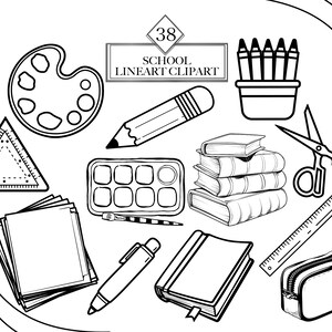 Lineart Back to School PNG SVG Clipart, Digital Stamp, Back to School ...