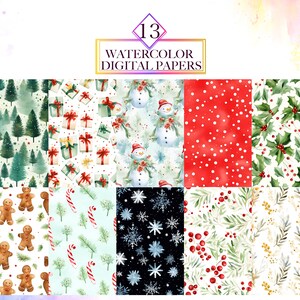 Watercolor Christmas Digital Paper PNG Bundle Christmas - Etsy