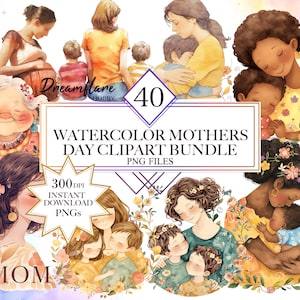 Watercolor Mothers Day Clipart Bundle, Mother's Day PNG, Mothers Day ...