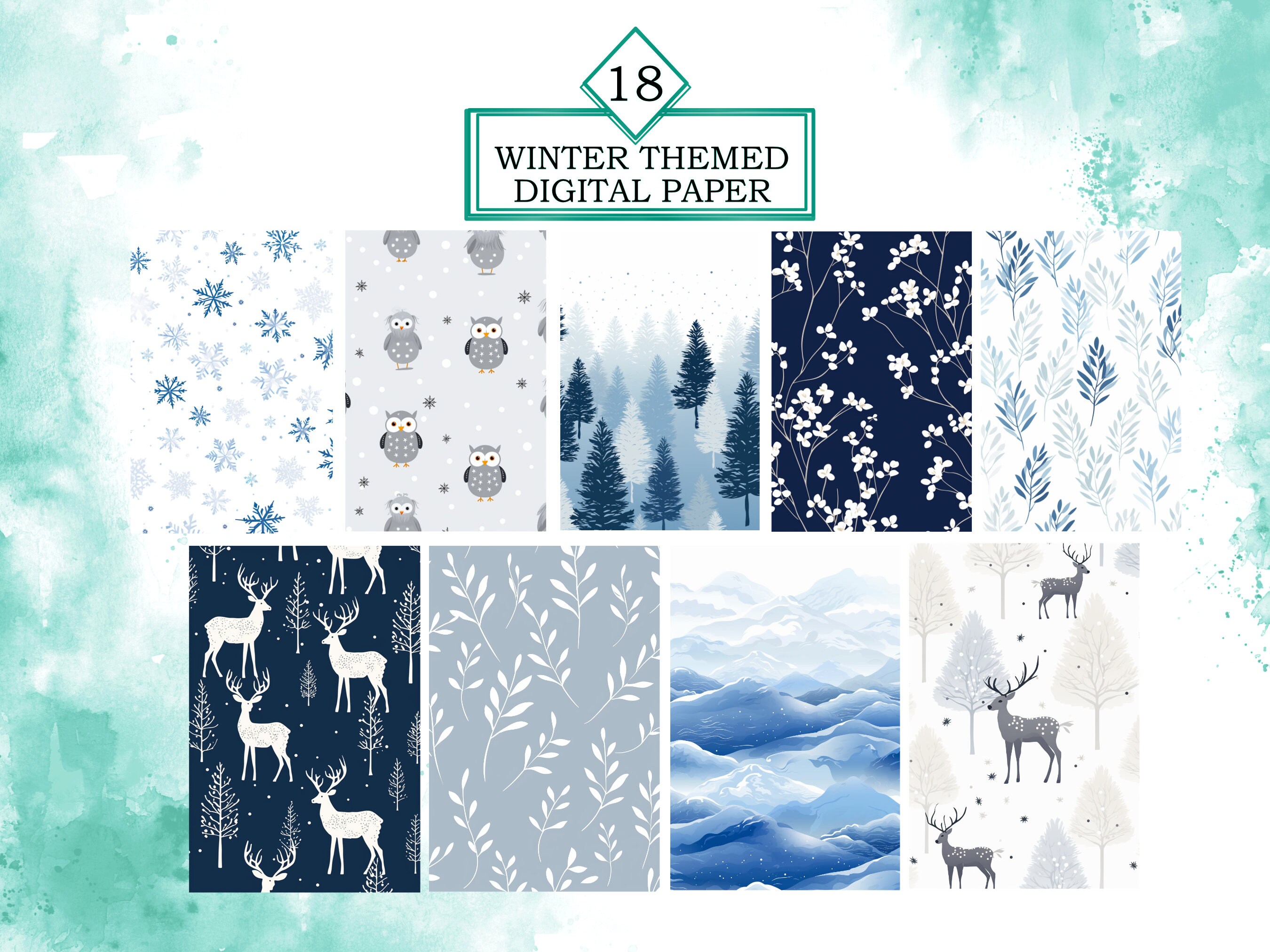 19 Winter Themed Digital Paper Bundle, Winter Jpg, Digital Download ...