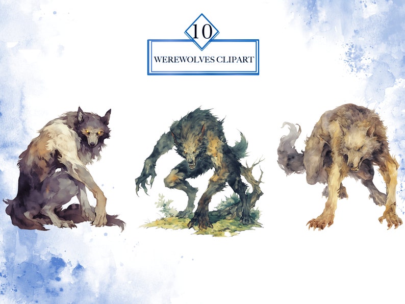 Watercolor Werewolves Clipart Bundle, Wolves PNG, Wolf Clipart, Howling ...