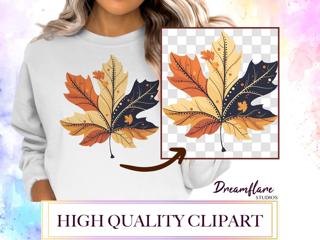 Watercolor Boho Maple Leaf PNG, Fall Leaf Clipart, Maple Leaf Clipart ...