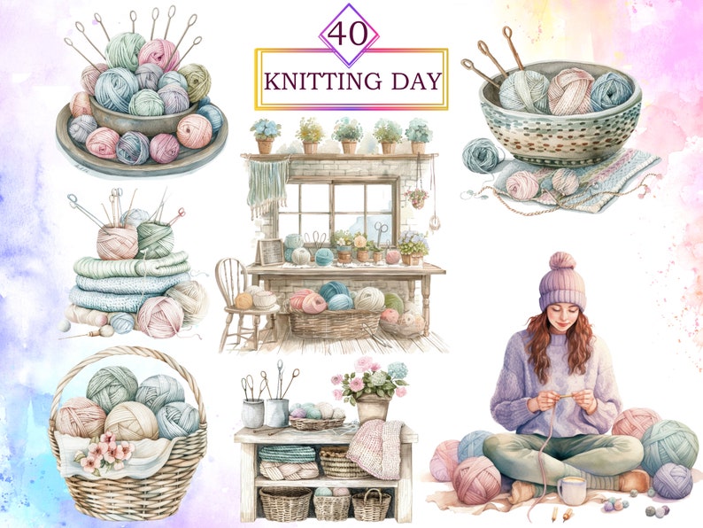 41 Knitting Basket Clipart Bundle, Yarn and Wool PNG, Knitting and ...