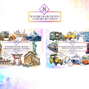 Watercolor Travel Clipart Mega Bundle, Summer Holiday, Vacation Clip ...