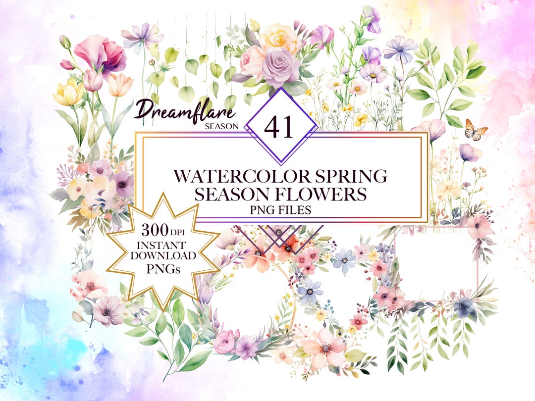 Watercolor Spring Flowers, Clipart Bundle, Botanical Plants Pngs ...