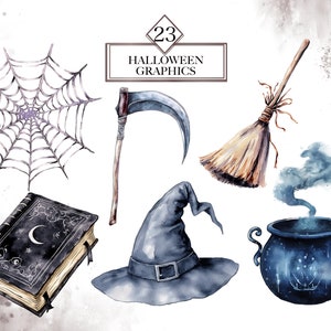 Watercolor Halloween PNG Clipart Bundle, Gothic Halloween PNG, Spooky ...