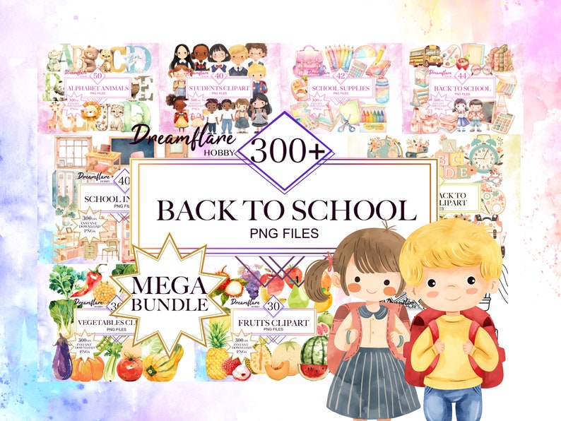 Back To School PNG Clipart Mega Bundle, Back To School Clipart, School ...