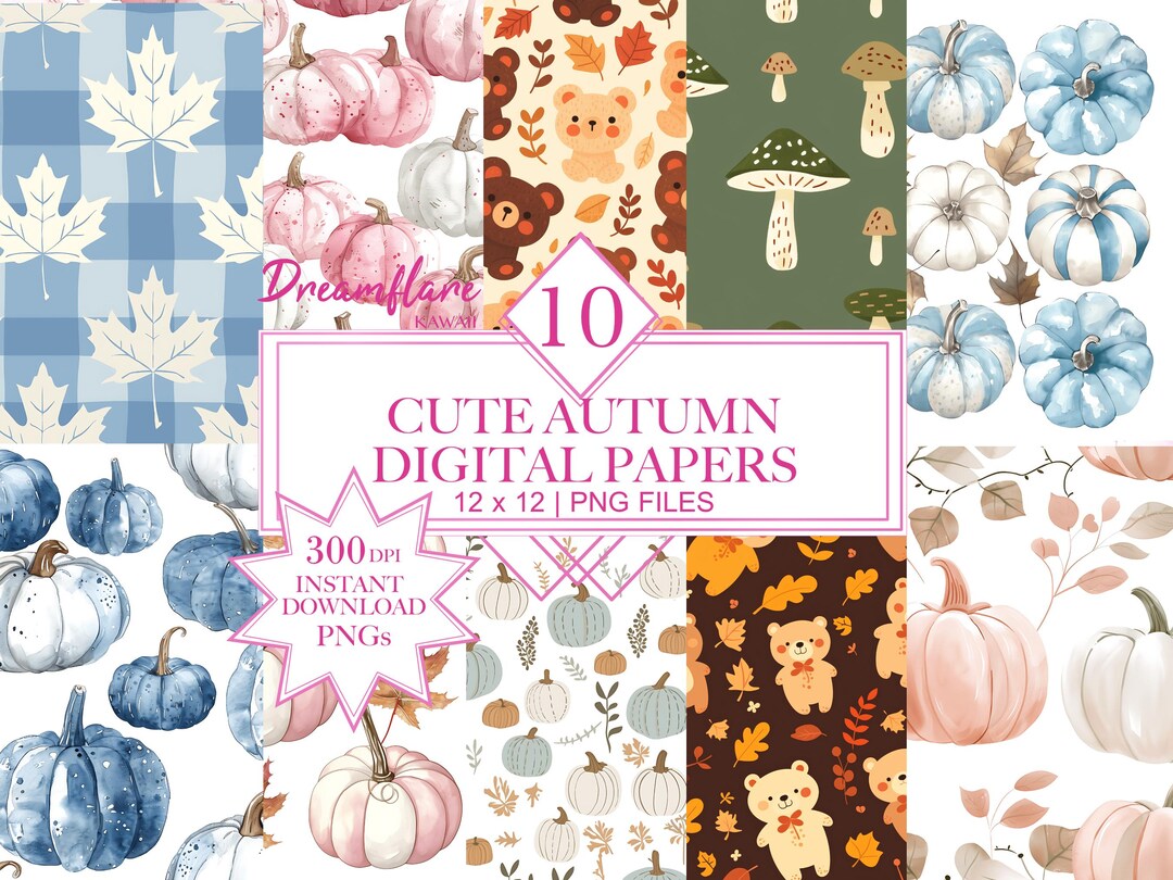 Cute Autumn Digital Papers PNG Bundle Autumn Patterns Journal Paper ...