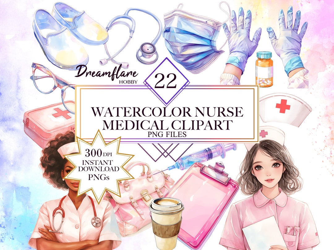 Watercolor Nursing Clipart Bundle, Nurse Life PNG, Nurse Clipart ...