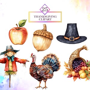 Watercolor Thanksgiving Clipart Bundle, Thanksgiving PNG, Autumn Season ...