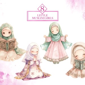 Watercolor Cute Muslim Kids Clipart Bundle, Islam PNG, Kawaii Clipart ...