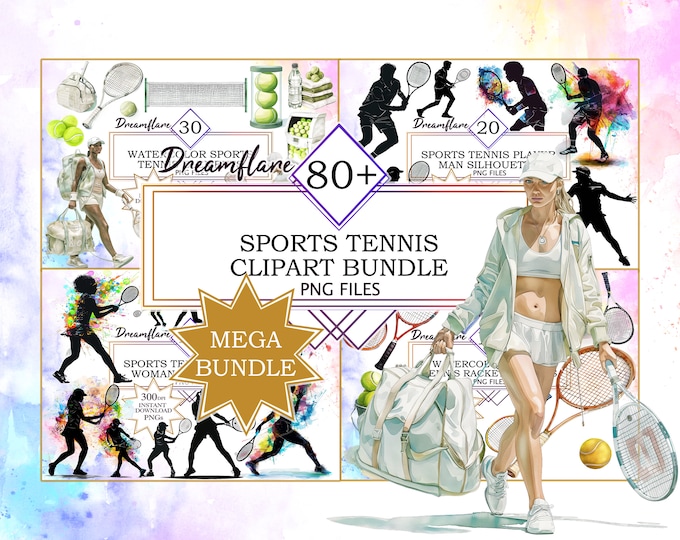 Tennis Clipart, Sports Clipart PNG Bundle, 73 PNG Tennis Clipart Bundle ...