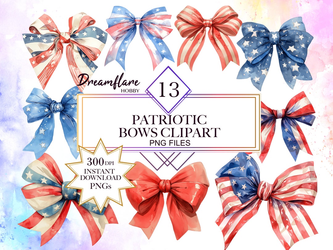 Watercolor Patriotic Bows PNG Clipart, 4th of July Bow, Independence ...