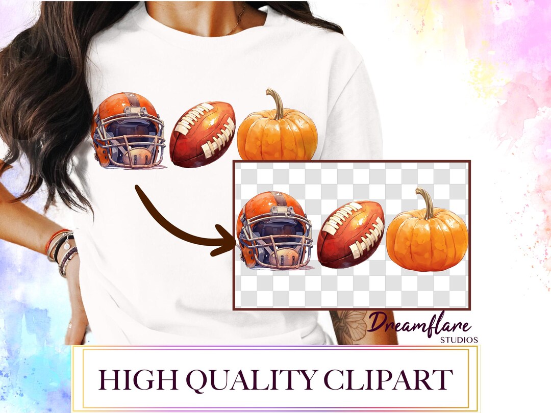 Watercolor Autumn Football Sport PNG, Football Helmet, Pumpkin ...