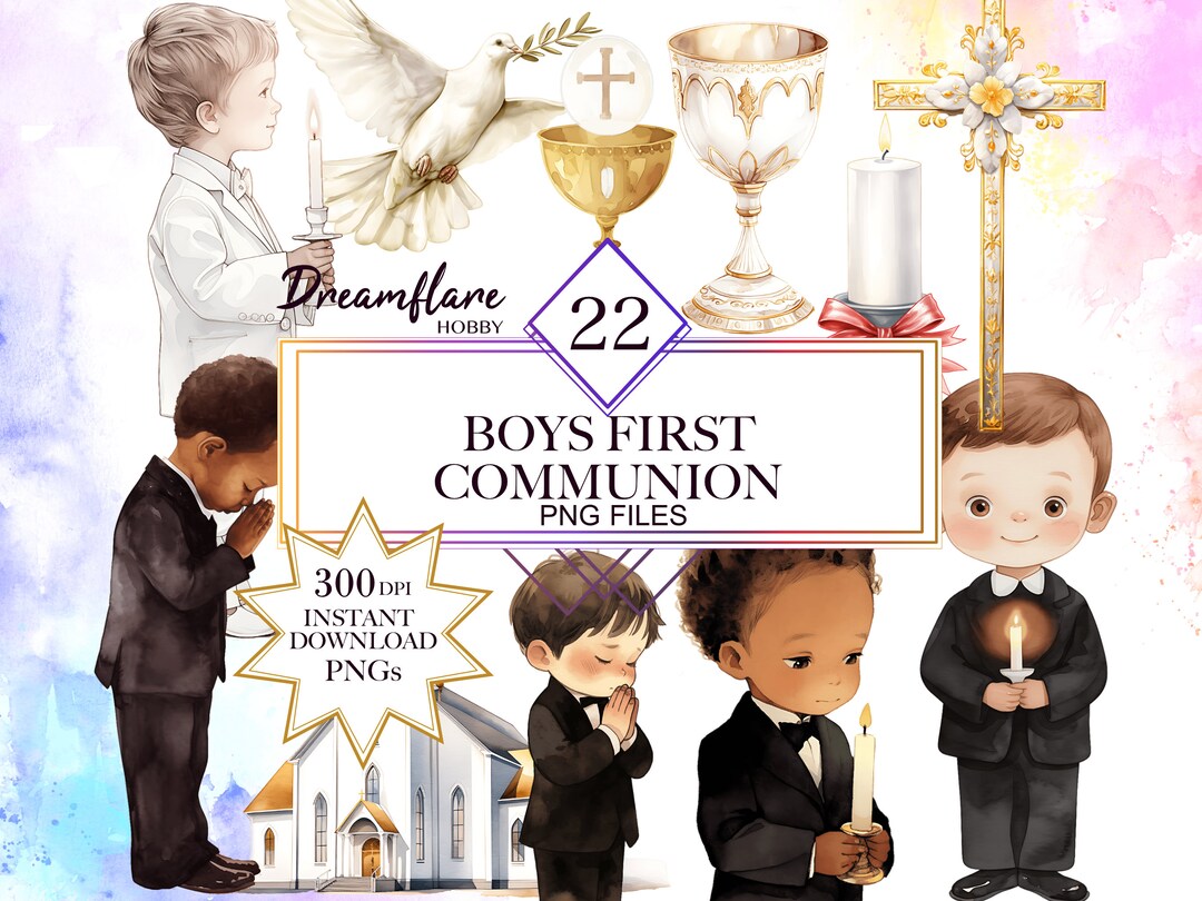 Watercolor Boys First Communion Clipart Bundle, Christian PNG, Catholic ...