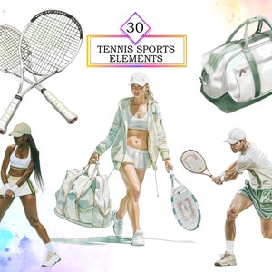 Watercolor Sports Tennis Elements Clipart PNG Bundle, PNG Tennis Sport ...