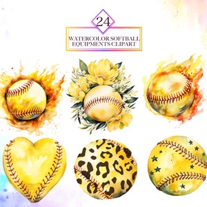 Watercolor Softball Clipart Bundle, Softball PNG, Sports PNG, Softball ...