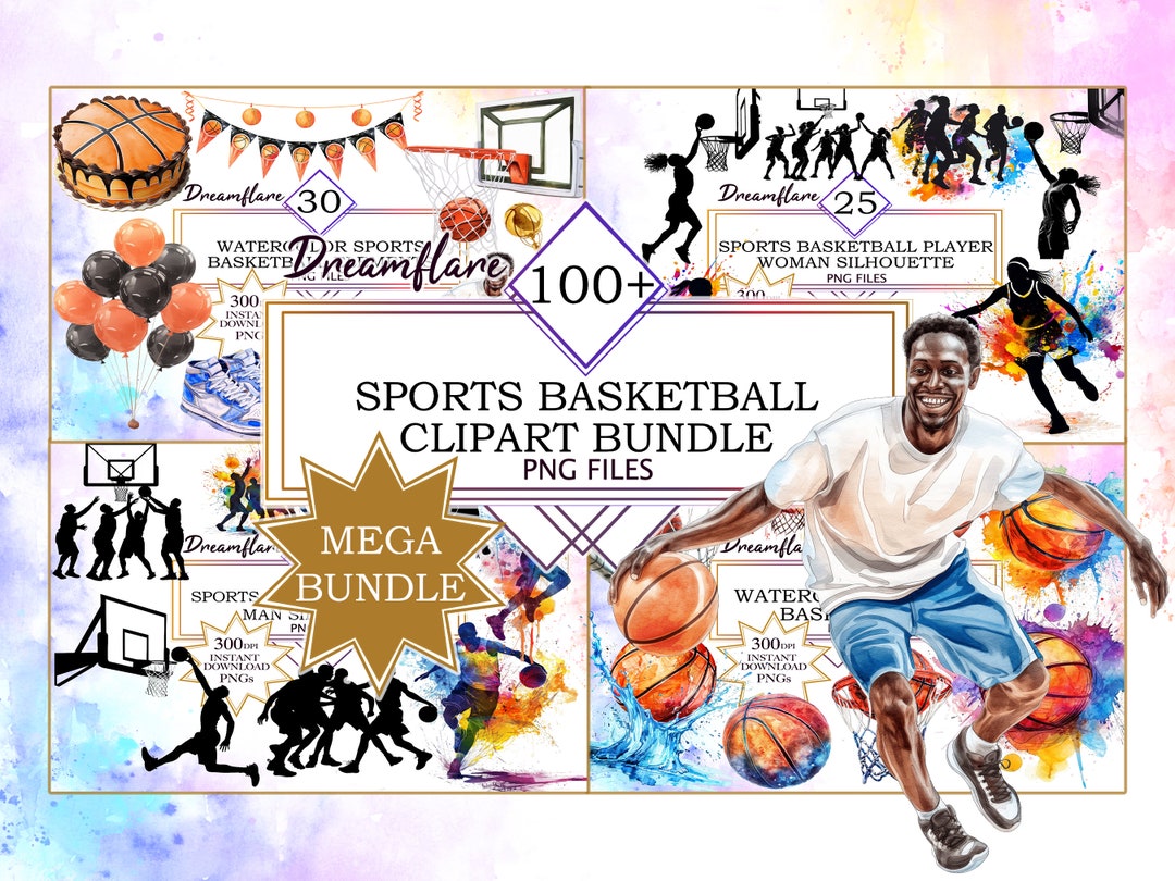 Watercolor Basketball Clipart PNG Bundle, Jump Shot, Jersey, Coach ...