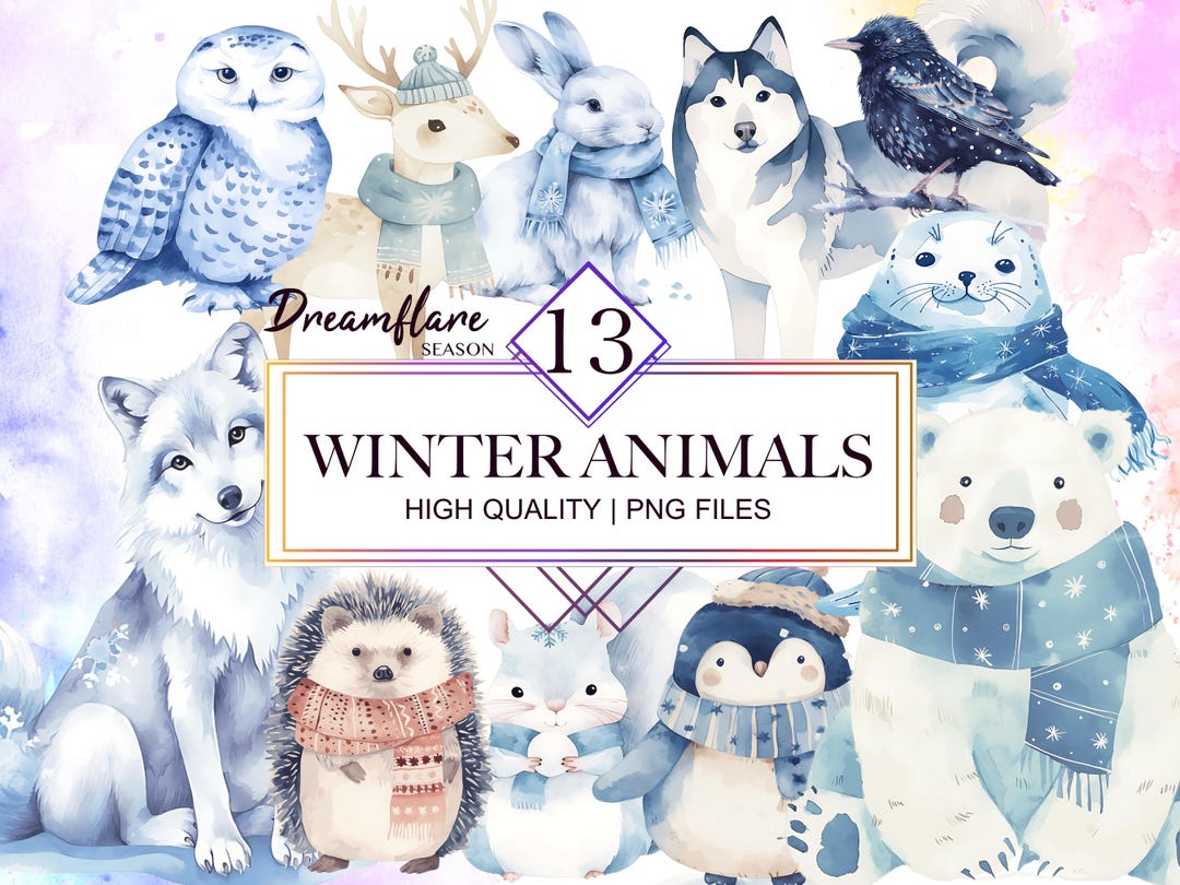 Watercolor Winter Animals PNG Bundle, Winter Clipart, Winter Season PNG ...